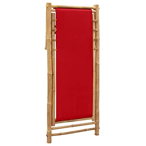 MBFLUUML Outdoor Folding Recliner Chair, Patio Lounge Chairs, Deck Chair Bamboo and Canvas Red Suitable for Lawn, Garden, Porch and Backyard.