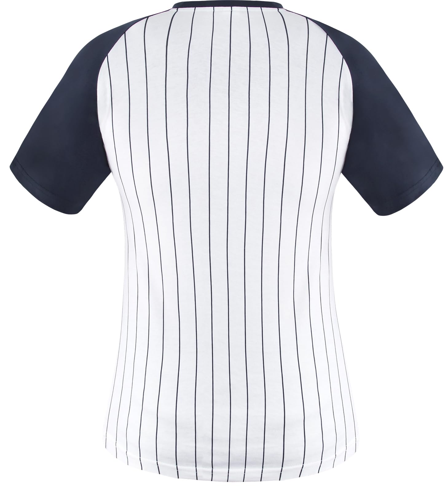 Womens City Baseball Fans Sporty Pinstripe V Neck Tee Shirts - White & Navy Size: Small