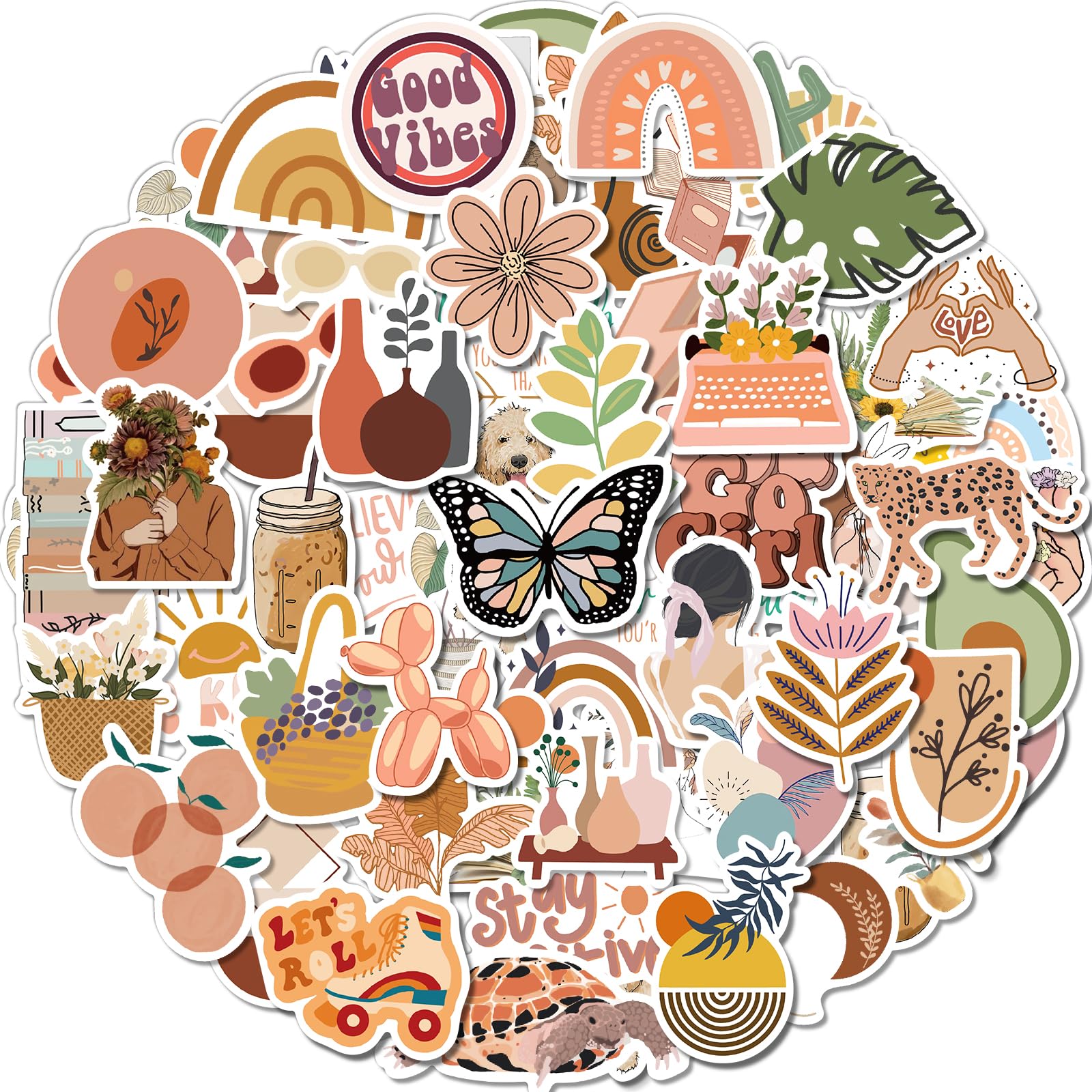 Benresive 50 Pcs Cute Stickers for Teens, Water Bottle Stickers, Preppy Boho Aesthetic Sticker Packs, Vinyl Waterproof Scrapbook Laptop Bulk Stickers for Adults Girls Kids