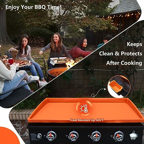 Griddle Cover Mat Full-Edge for Blackstone 36 Inch Grill, Silicone Food Grade Full-Edge Blackstone Accessories, with a Silicone Grease Cup Liner, Protect from Rust, Insects, Leaves