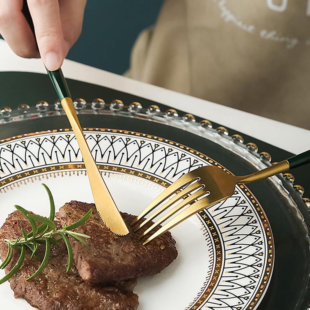 24Pieces Cutlery Set Stainless Steel Flatware Set Tableware Utensil Set with Gold Tea Spoon Food Knife Fruits Fork Set Service Eating Dinner for Kitchen Home Restaurant Hotel (Color)