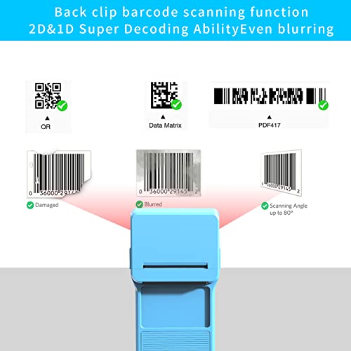 Back Clip Bluetooth 58mm Thermal Receipt Printer and 1D/2D/QR Barcode Scanner Bluetooth 2 in 1 Work with iOS,Windows,Mac,Android