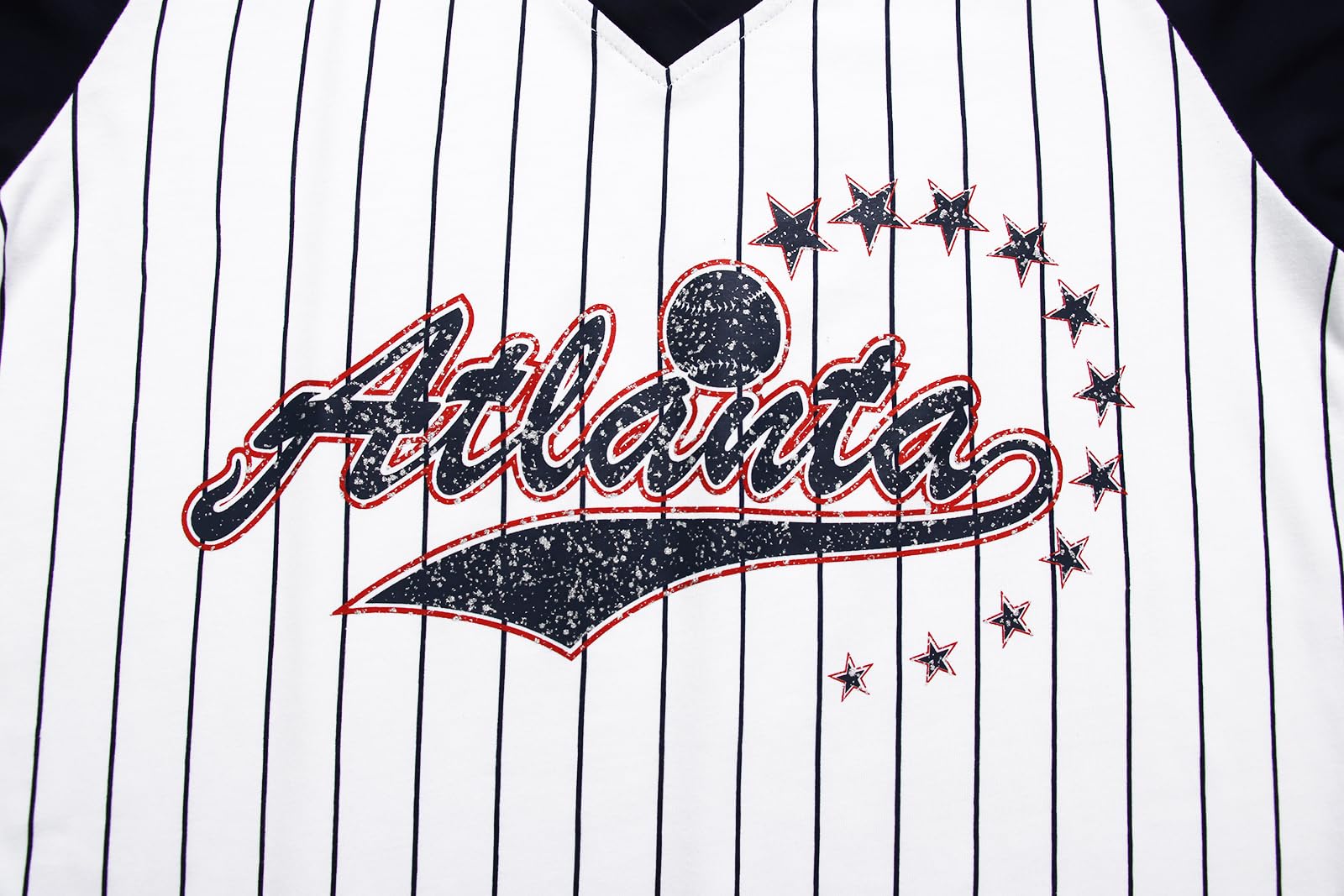 Womens City Baseball Fans Sporty Pinstripe V Neck Tee Shirts - White & Navy Size: Small