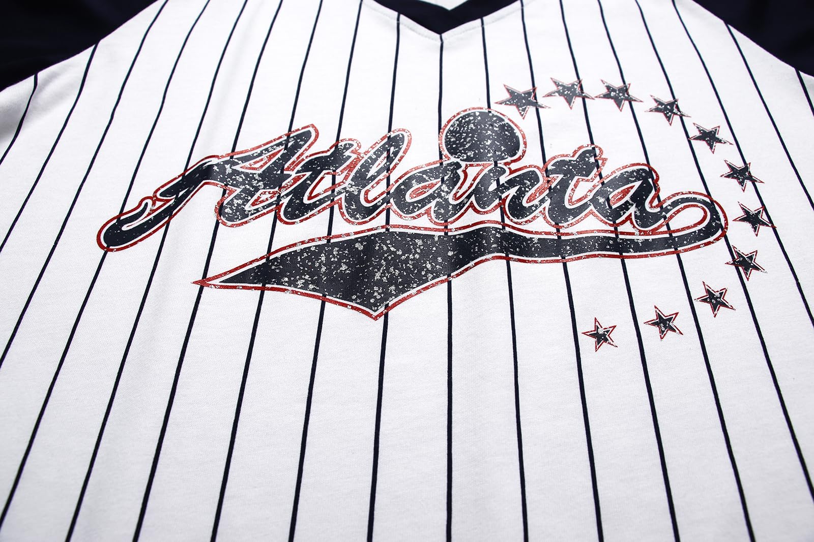 Womens City Baseball Fans Sporty Pinstripe V Neck Tee Shirts - White & Navy Size: Small