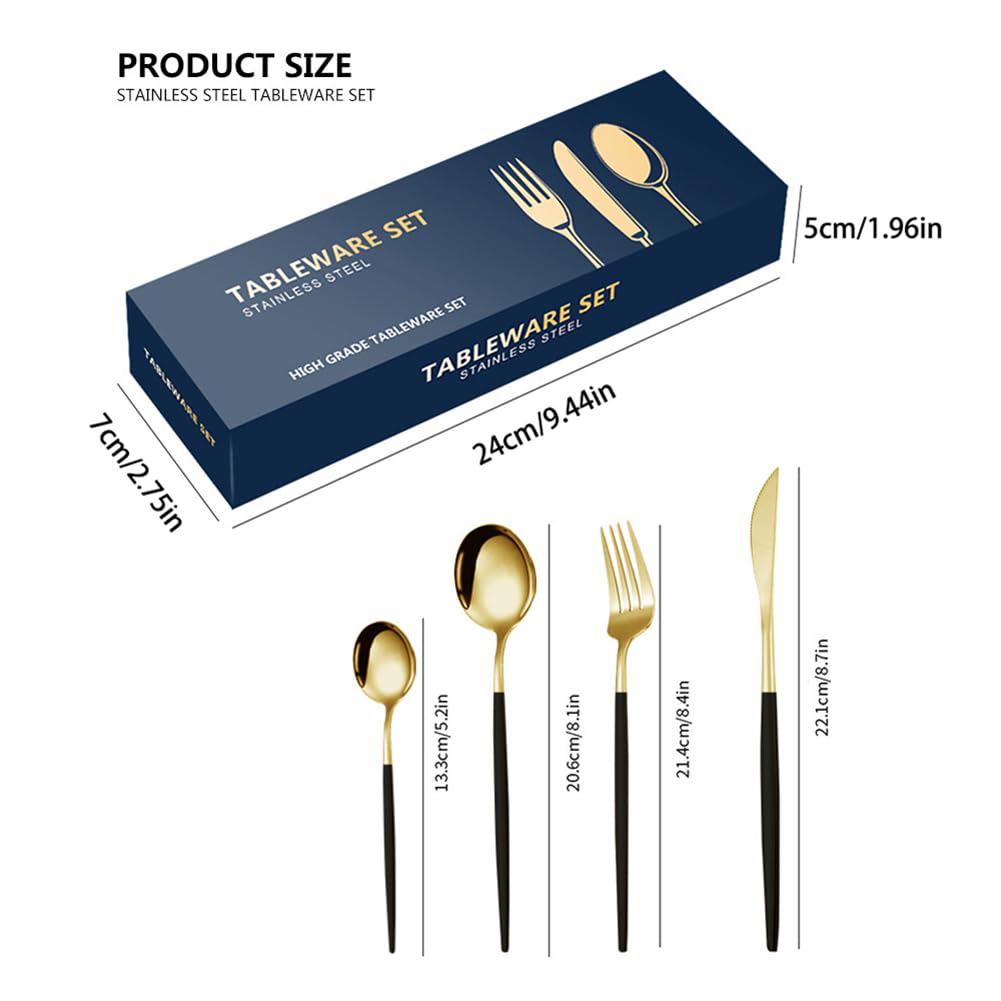 24Pieces Cutlery Set Stainless Steel Flatware Set Tableware Utensil Set with Gold Tea Spoon Food Knife Fruits Fork Set Service Eating Dinner for Kitchen Home Restaurant Hotel (Color)