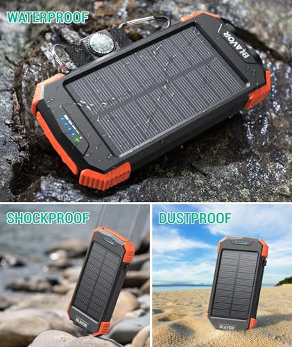 2 Pack ππ₯ππ§πππ Solar Powered Cell Phone Charger with Super-Strong Magnets 10,000mAh Waterproof Bakcup Battery for Camping (Green+Orange)