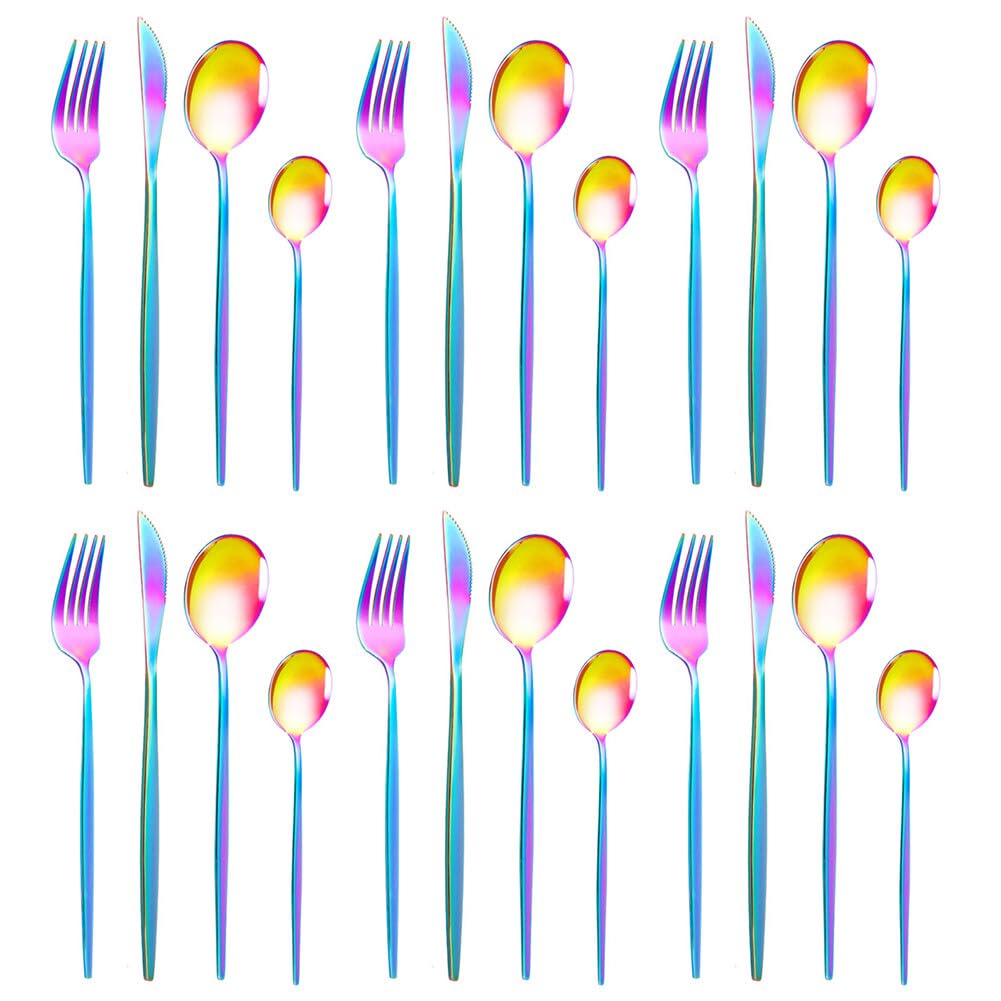24Pieces Cutlery Set Stainless Steel Flatware Set Tableware Utensil Set with Gold Tea Spoon Food Knife Fruits Fork Set Service Eating Dinner for Kitchen Home Restaurant Hotel (Color)