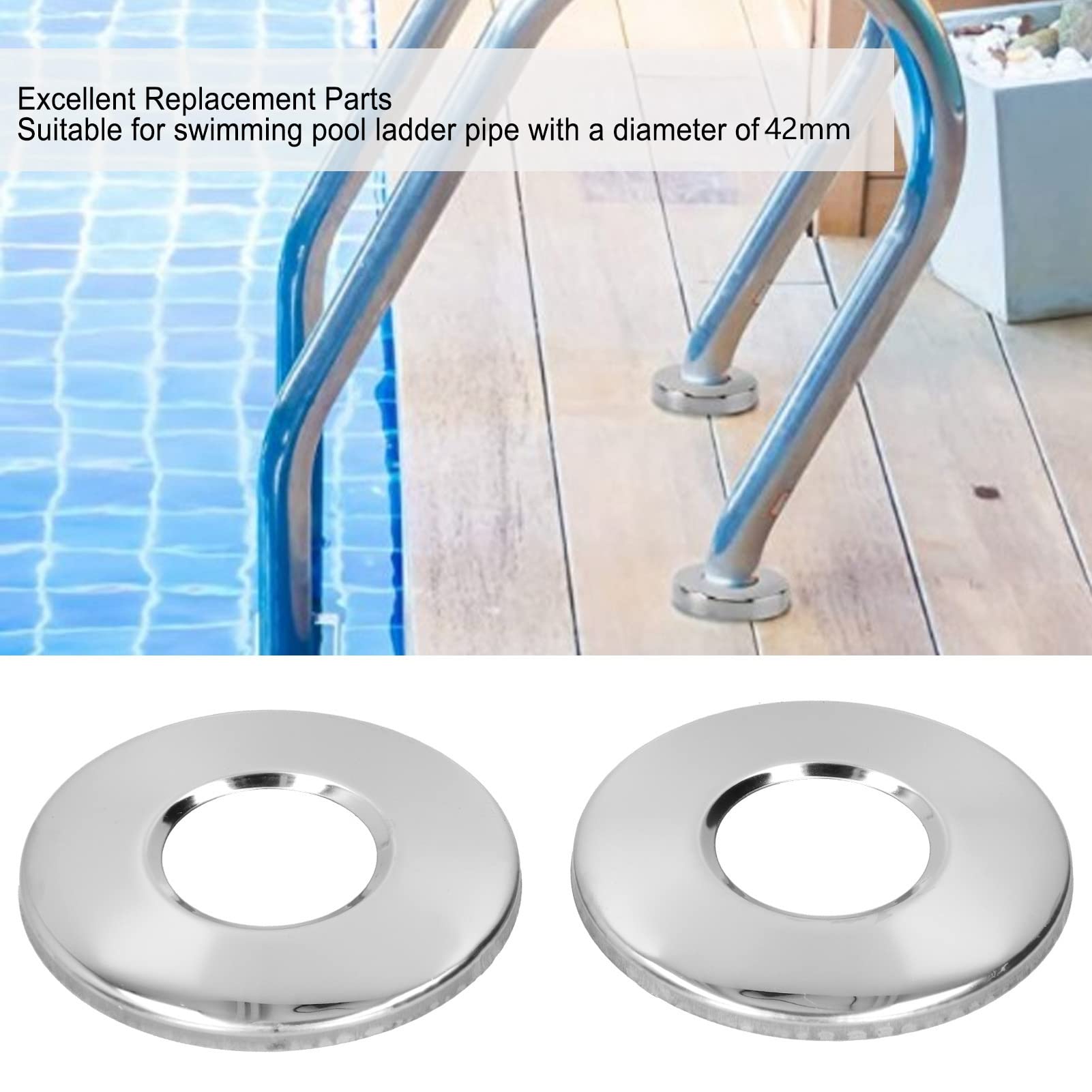 Pool Ladder Escutcheon Plates Stainless Steel,2pcs Swimming Pool Ladder Escutcheon Cover Plate,Pool Ladder Escutcheon,for 4.2cm Ladder Pipe Pool Hand Rail Replacement Parts, Pool Ladder Escutcheo