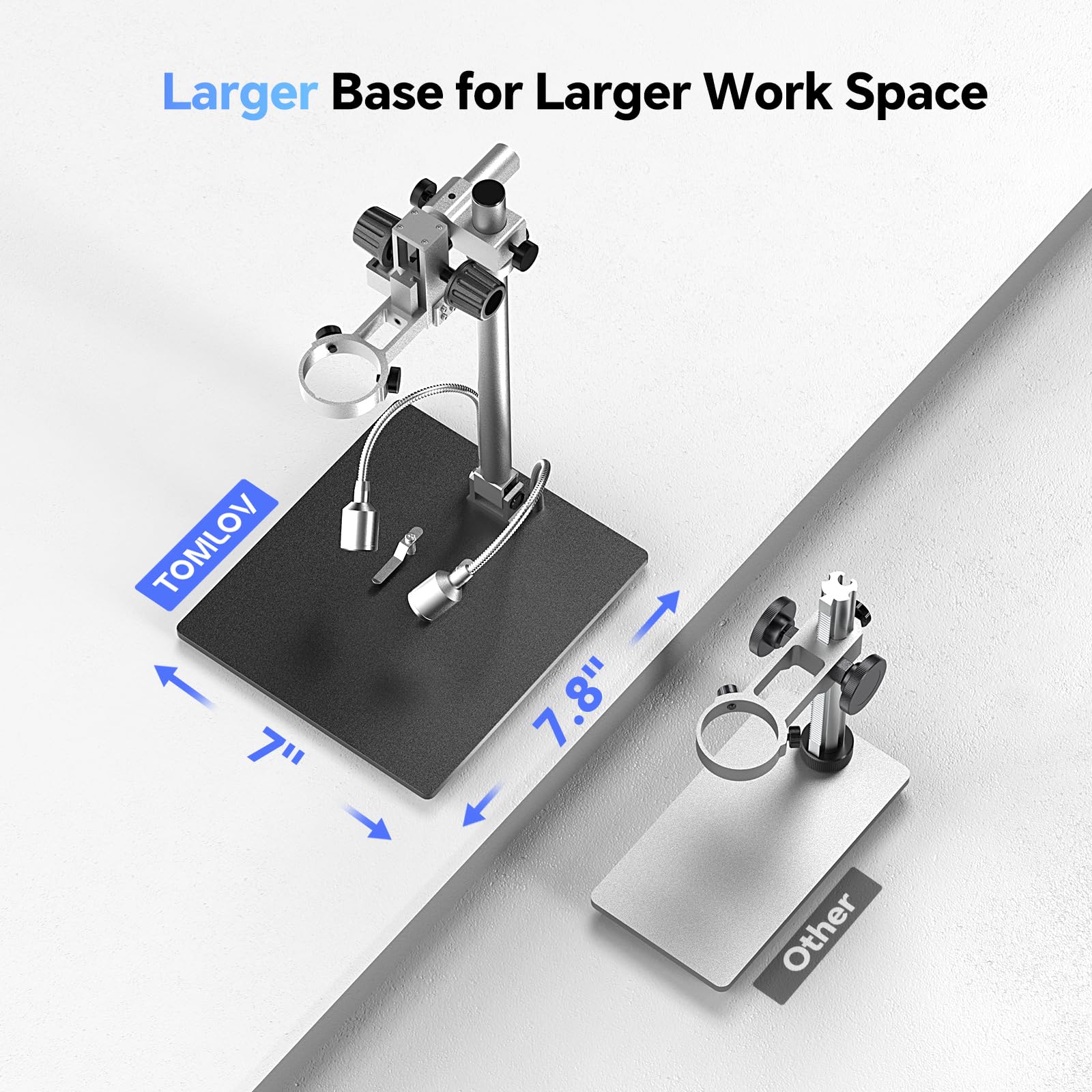TOMLOV Digital Microscope 13" Pro Boom Stand Base BS04, 42MM(1.65INCH) Diameter Holder Ring for DM401 DM402 Pro Max DM9 DM201 DM202 DM501 Arm LCD Coin Microscope 2k Digital Magnifier