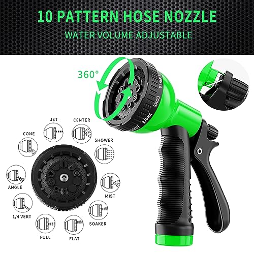 HooSeen EVA Recoil Garden Hose 25ft,Coil Garden Hose with 10 Patterns Hose Nozzle,Flexible Water Hose with Solid Brass Connector for Outdoor, Boat,Lightweight and Kink Free (25FT, Green)