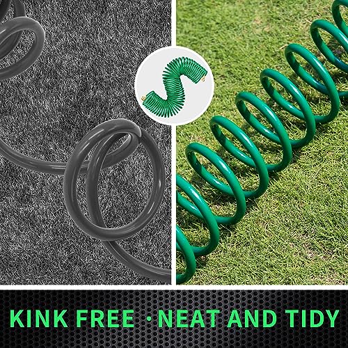 HooSeen EVA Recoil Garden Hose 25ft,Coil Garden Hose with 10 Patterns Hose Nozzle,Flexible Water Hose with Solid Brass Connector for Outdoor, Boat,Lightweight and Kink Free (25FT, Green)