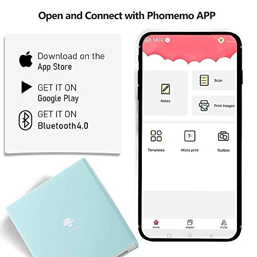 Phomemo M02 Mini Printer- Bluetooth Thermal Photo Printer with 3 Rolls Transparent Sticker Paper, Compatible with iOS + Android for Plan Journal, Study Notes, Art Creation, Work, Gift