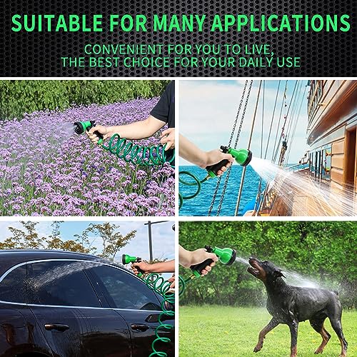 HooSeen EVA Recoil Garden Hose 25ft,Coil Garden Hose with 10 Patterns Hose Nozzle,Flexible Water Hose with Solid Brass Connector for Outdoor, Boat,Lightweight and Kink Free (25FT, Green)