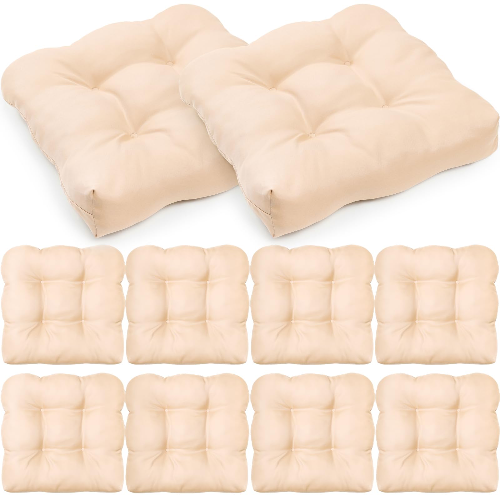 Thyle 10 Pcs Outdoor Cushions Tufted Seat Cushions, 19 x 19 Inches Water Resistant Square Patio Seat for Outdoor Patio Furniture(Cream Color)