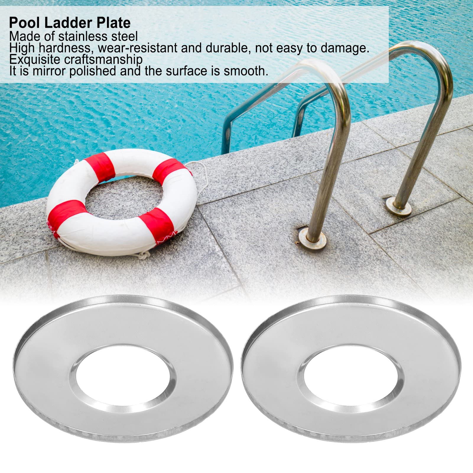 Pool Ladder Escutcheon Plates Stainless Steel,2pcs Swimming Pool Ladder Escutcheon Cover Plate,Pool Ladder Escutcheon,for 4.2cm Ladder Pipe Pool Hand Rail Replacement Parts, Pool Ladder Escutcheo