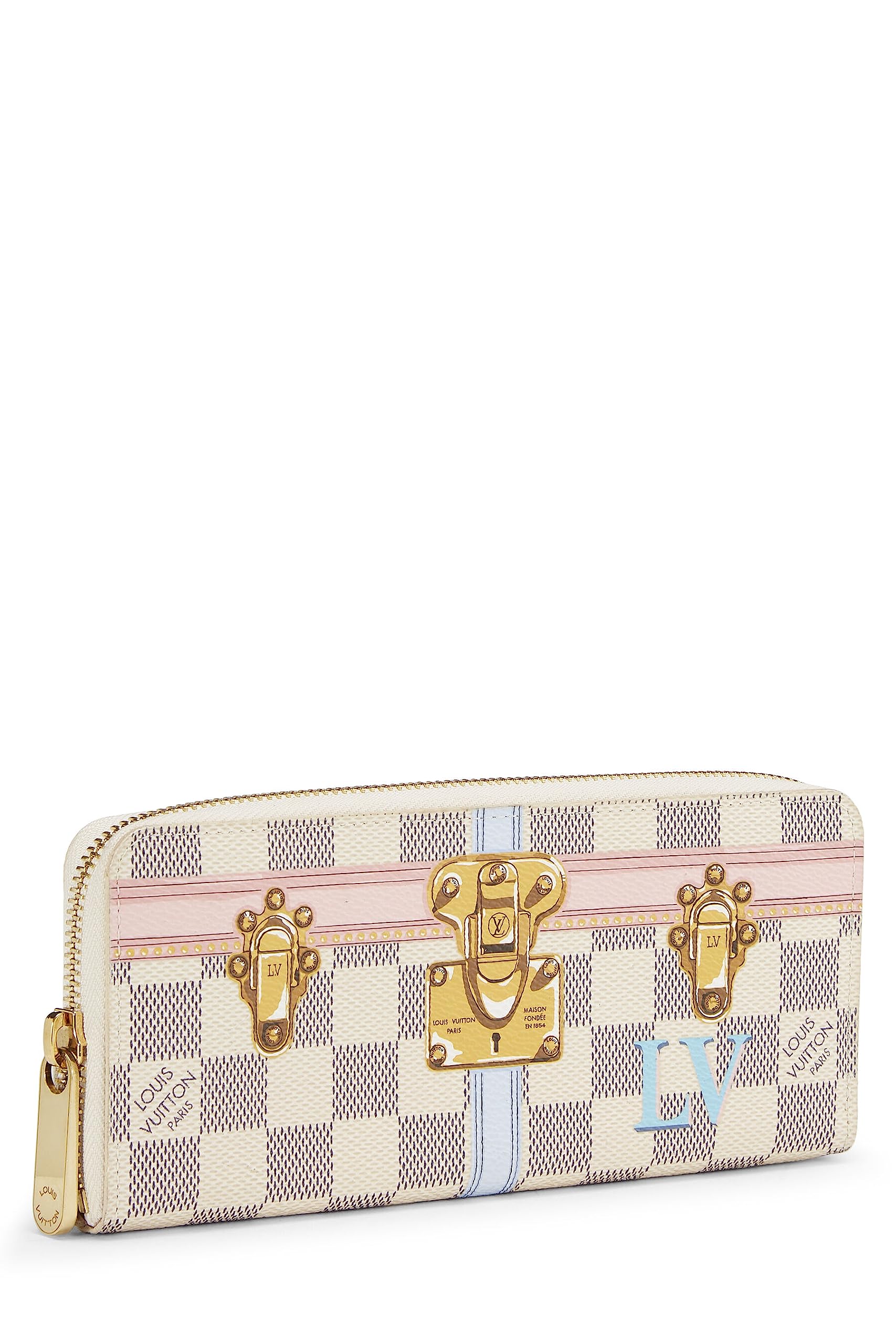 Louis Vuitton, Pre-Loved Damier Azur Trunk Clemence Wallet, White