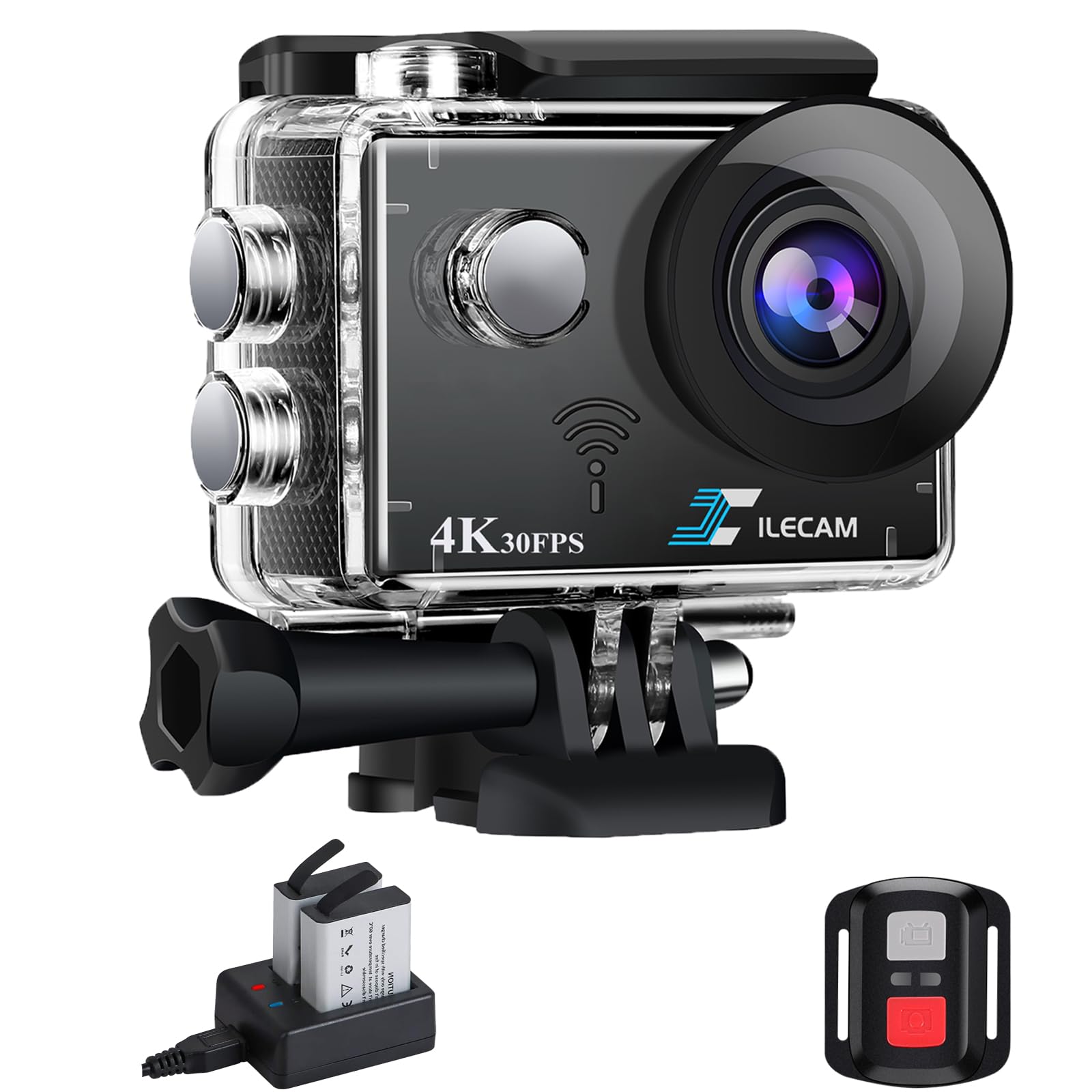 Xilecam Action Camera 4K/20M /WiFi/4*Zoom/2.4 G Remote Control 2 * 1350mAh Battery Waterproof Camera Underwater 131FT/170 Degree Wide Angle Sports Camera (4K+2.4G) X3R