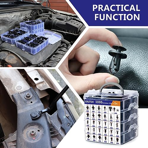Car Bumper Clips Shield Retainer Clips Plastic Rivets 1001PCS Automotive Push Pins Assortment Xmas Tree Fasteners Kit Most Common Sizes Auto Body Push Pin with Removers for Ford Honda Chrysler GM