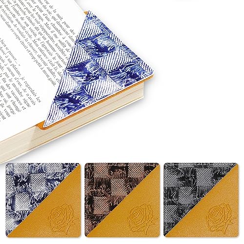 Leather Bookmark for Reading Lovers, 4 Pcs Corner Page Book Marks Gift for Christmas, Vintage Design Book Markers Gifts for Women, Men,Kids,Girls,Boys,Teachers and Students (Plaid)