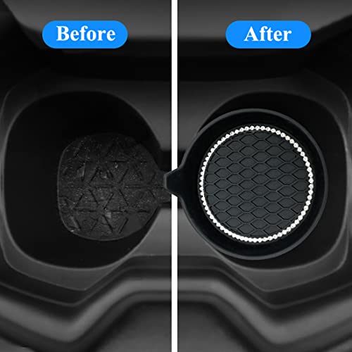 Pinepoem PINEPOEM Universal Car Cup Coaster with Push to Start Button Decoration Ring, Crystal Rhinestone Car Engine Push Start Stop Ring, Bling Car Interior Accessories