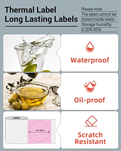 Phomemo M110 Label Maker with 1.96" x 1.96"(50x50 mm) Round Thermal Label for Barcode Label, DIY Logo Design