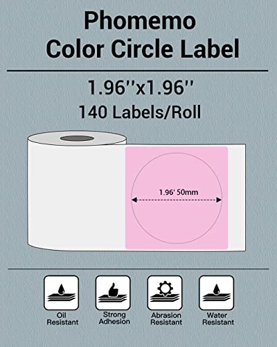 Phomemo M110 Label Maker with 1.96" x 1.96"(50x50 mm) Round Thermal Label for Barcode Label, DIY Logo Design