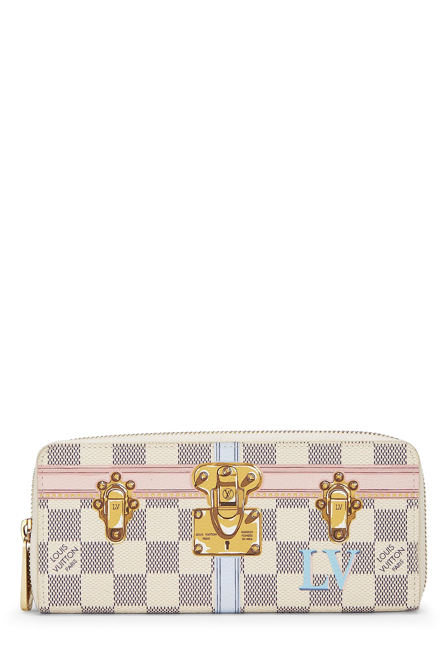 Louis Vuitton, Pre-Loved Damier Azur Trunk Clemence Wallet, White