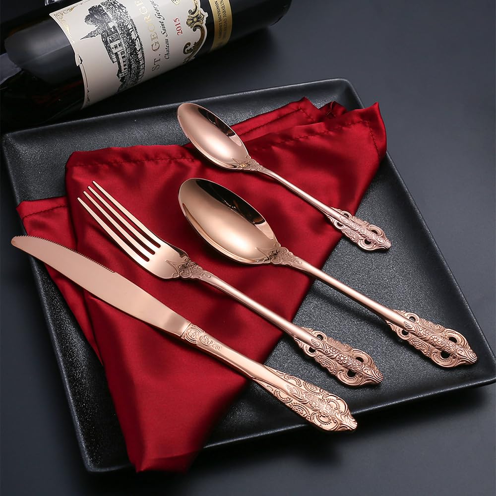 Michelangelo Flatware Set for 12, Aimilan 48 Piece Luxury Palace Silverware Set, 18/10 Stainless Steel Cutlery Utensil Set Include Knife Fork Spoon, Mirror Polished, Dishwasher Safe(Rose Gold)