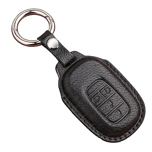 YJMOTOR for 2022 2023 Honda Civic CRV HRV Accord Remove Key Cover Compatible 4 Buttons Key Cover Genuine Leather Protector Shell Case with Keychain Accessories EX EX-L(Black)