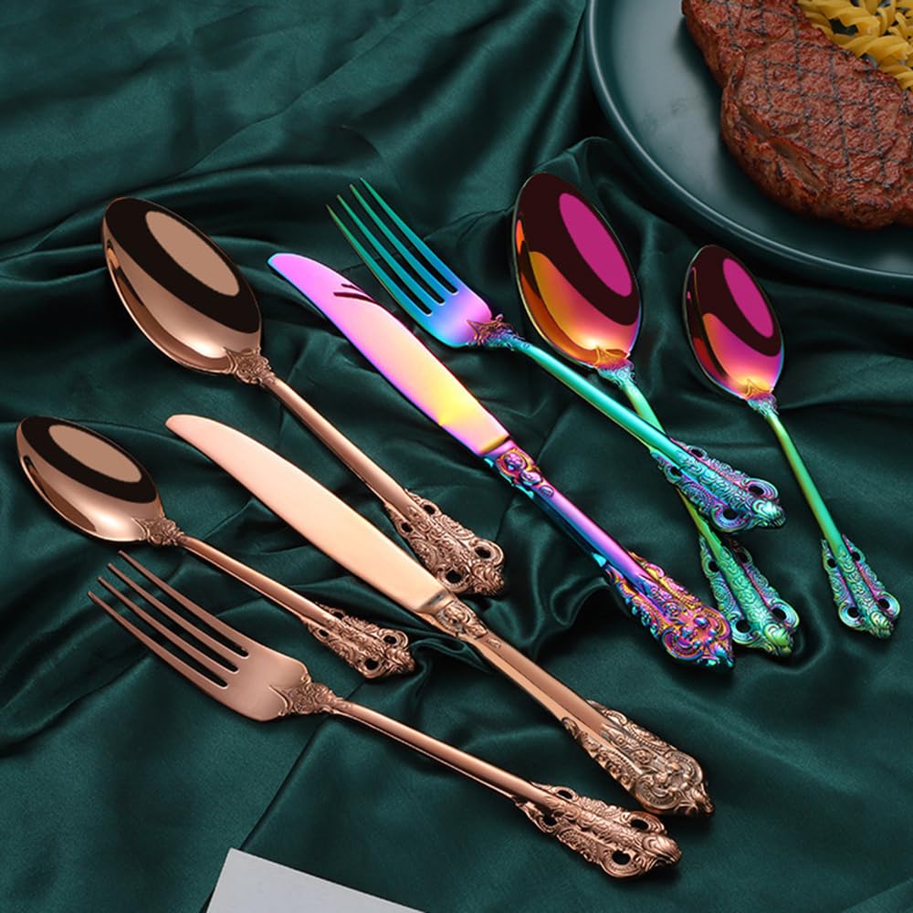 Michelangelo Flatware Set for 12, Aimilan 48 Piece Luxury Palace Silverware Set, 18/10 Stainless Steel Cutlery Utensil Set Include Knife Fork Spoon, Mirror Polished, Dishwasher Safe(Rose Gold)