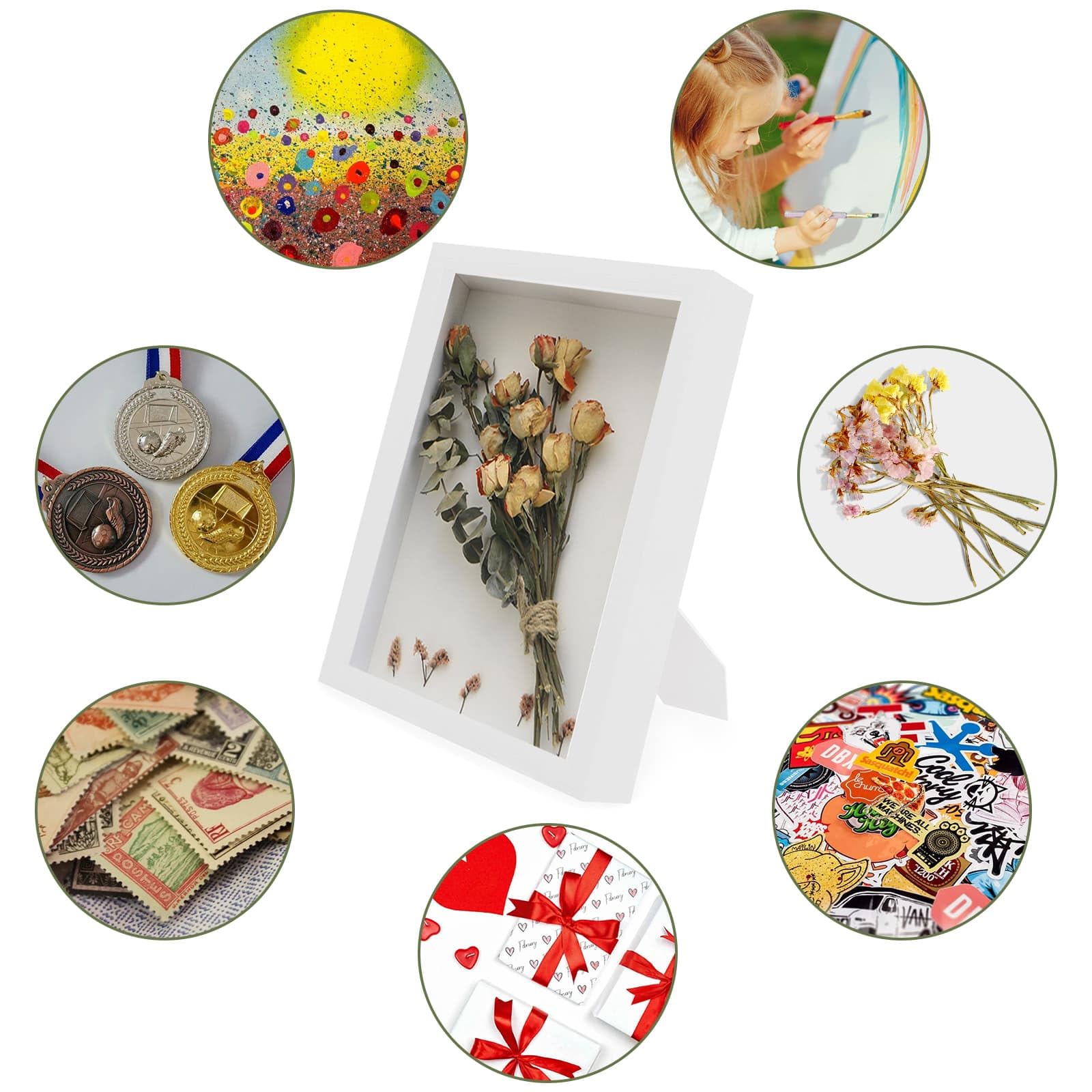 Shadow Box Frame Display Cases 8x10 - 3 Pack Deep Shadowbox Picture Frame with Galss 3D Display Wood Shadow Box Frame with Line Board