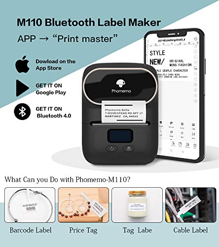 Phomemo M110 Label Maker with 1.96" x 1.96"(50x50 mm) Round Thermal Label for Barcode Label, DIY Logo Design
