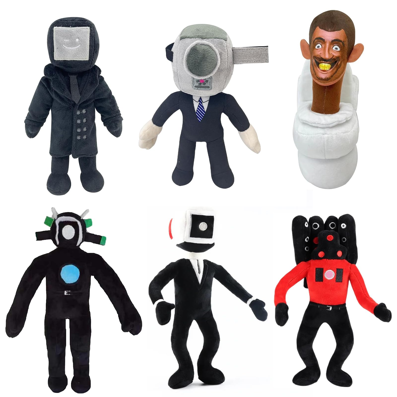 Qabfwe Skibidi Toilet Plush, 11" Speakerman Bosses Plushies Toys Skibidi Toilet Head Plushies Toys for Fans and Friends Beautifully Stuffed Animals Doll Gifts (6pcs)