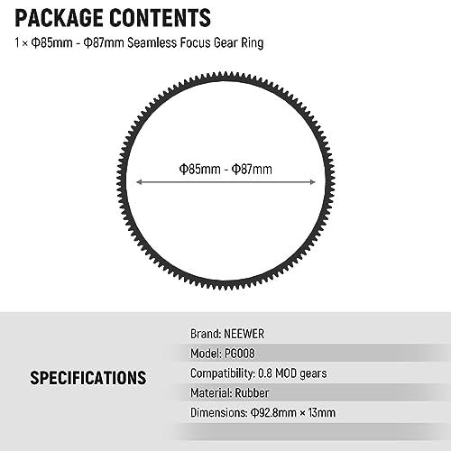 NEEWER PG008 Seamless Follow Focus Gear Ring 0.8 MOD for ø85-87mm Lens, Compatible with SmallRig Compatible with Tilta NEEWER Follow Focus for Canon Sony Nikon Fujifilm Panasonic Sigma Lens