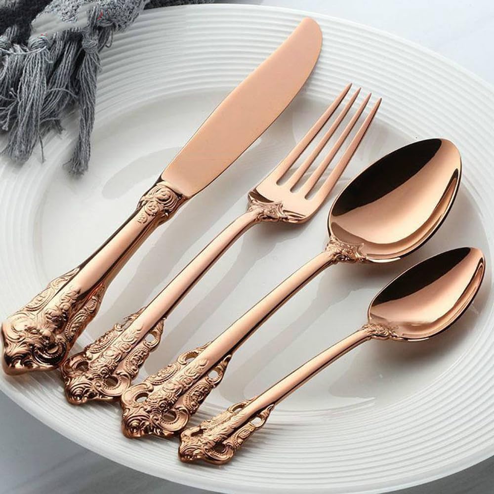 Michelangelo Flatware Set for 12, Aimilan 48 Piece Luxury Palace Silverware Set, 18/10 Stainless Steel Cutlery Utensil Set Include Knife Fork Spoon, Mirror Polished, Dishwasher Safe（Rose Gold）
