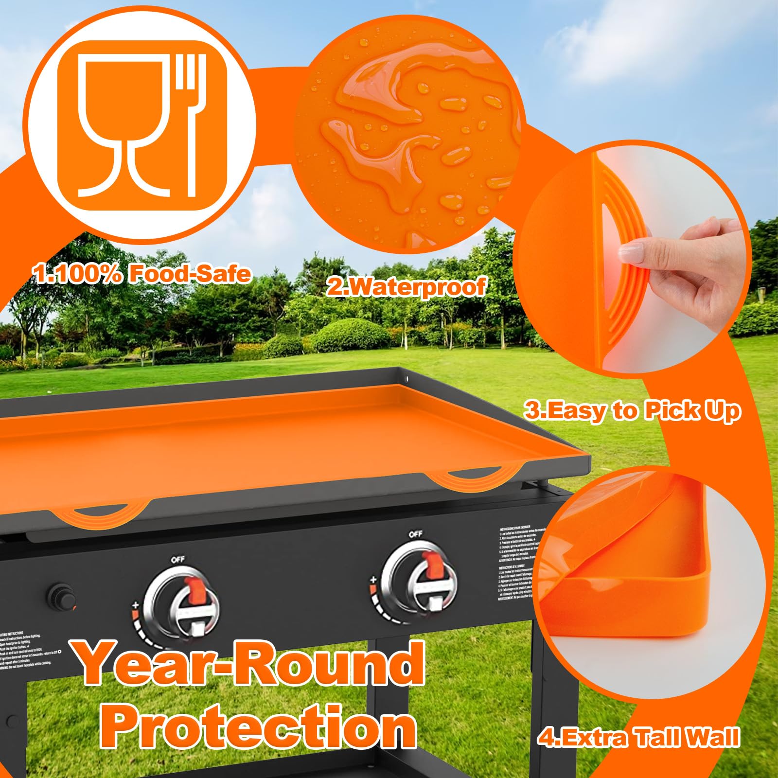 28β Blackstone Griddle Cover Silicone Griddle Mat for 28 Inch Blackstone Griddle, Heavy-Duty Food Grade Silicone Mat to Protect from Pollen, Debris and Rust, All-Season Protective Griddle Cover