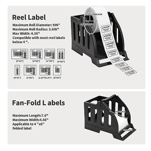 GUERMOK Thermal Label Holder for Rolls & Fan-Fold, Fragile Shipping Label, Label Stand Desktop Printer Holder-Home Office Accessory-Sticker Dispenser for Holographic Vinyl (Black), 9 inches