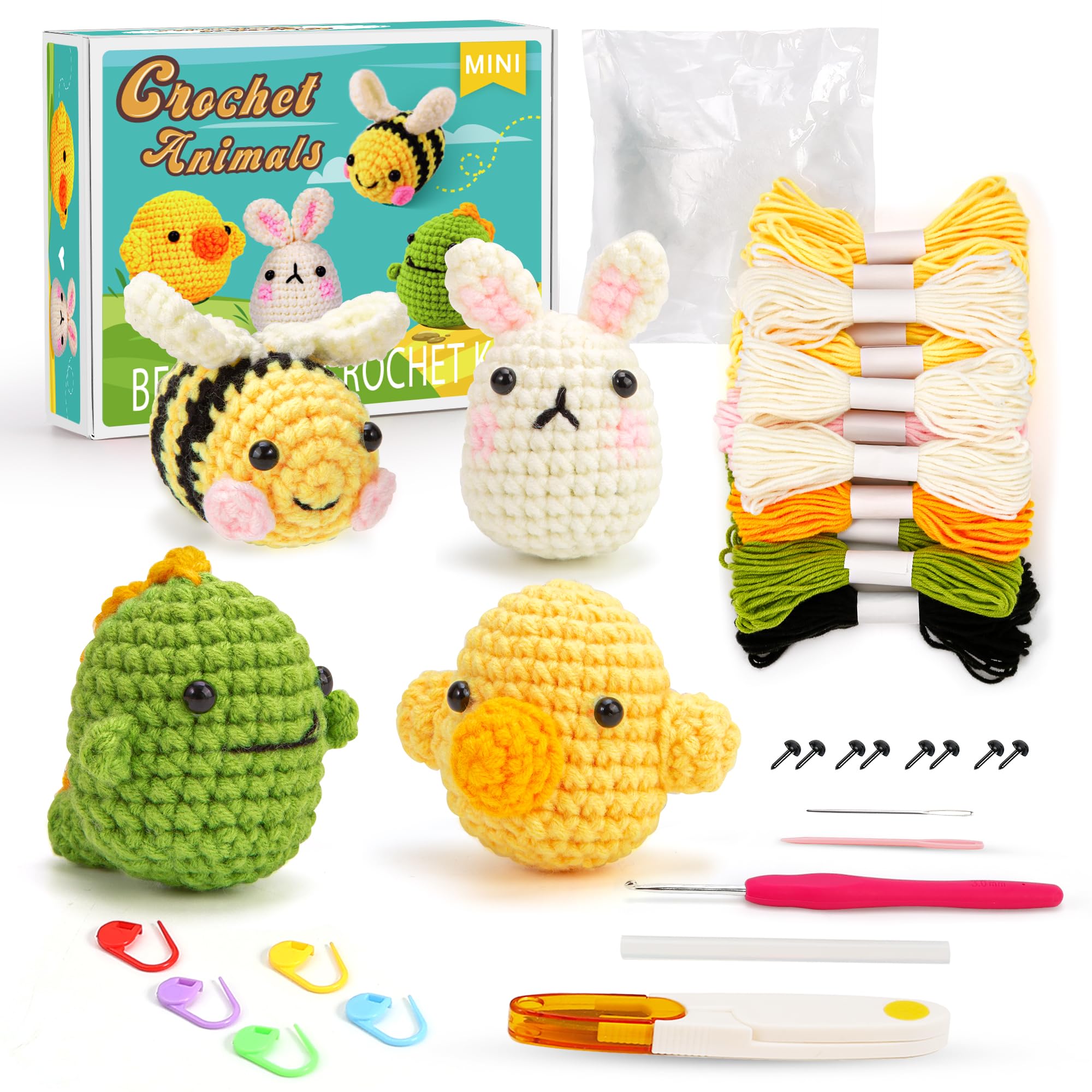PP OPOUNT Crochet Kit for Beginners- 4 PCS Mini Size Crochet Animals, Beginner Crochet Kit for Adults Includes Step-by-Step Instructions and Video Tutorials, Complete Crochet Set (Patent Product)