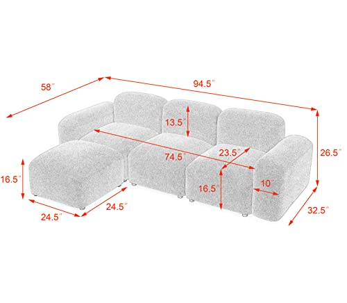 JIVOIT Modern Modular Sectional Sofa Set, DIY Combination L-Shape Upholstered Chaise Lounge Couch, Teddy Fabric 4-Seat Sofa for Living Room Bedroom Apartment Offic (Orange-DIY Combination)