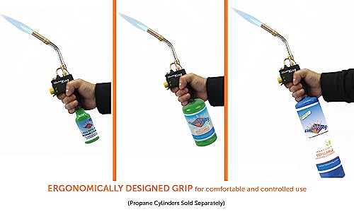 Flame King FK4500CGA High Intensity Propane Torch Head for Soldering, Brazing, Plumbing, Lighting Charcoal/Fire Pits, Compatible with 1LB Cylinders, MAPP, and MAP-PRO