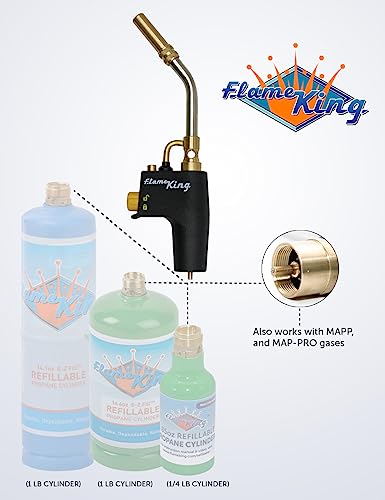 Flame King FK4500CGA High Intensity Propane Torch Head for Soldering, Brazing, Plumbing, Lighting Charcoal/Fire Pits, Compatible with 1LB Cylinders, MAPP, and MAP-PRO