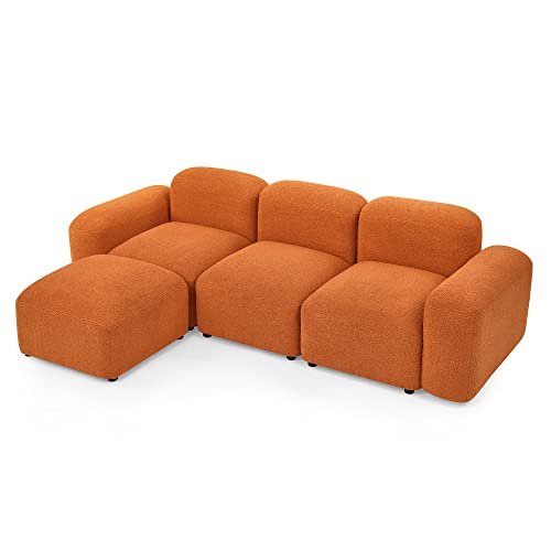 JIVOIT Modern Modular Sectional Sofa Set, DIY Combination L-Shape Upholstered Chaise Lounge Couch, Teddy Fabric 4-Seat Sofa for Living Room Bedroom Apartment Offic (Orange-DIY Combination)