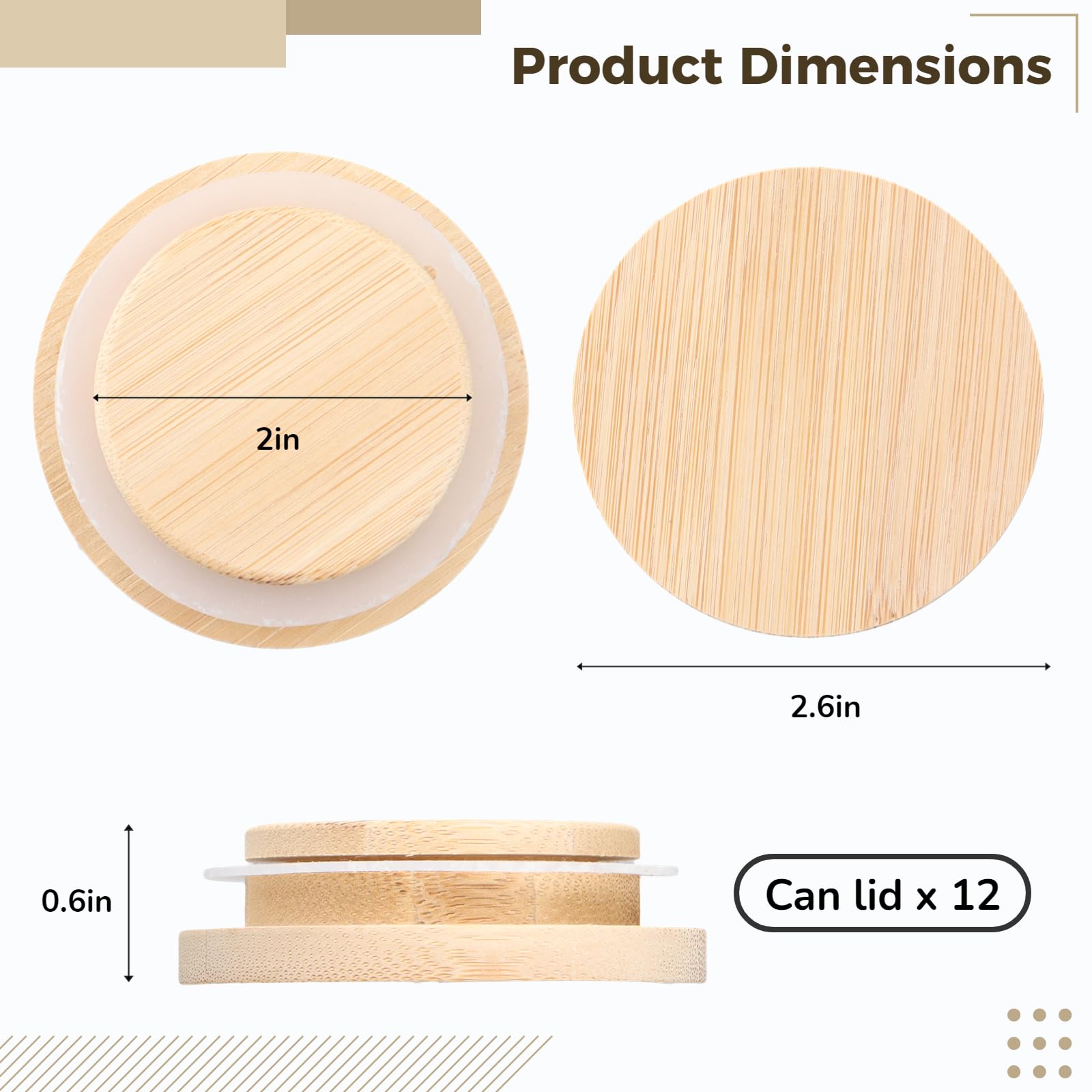 yeesport 12 PCS Yogurt Jar Lids, 2.6 Inches Bamboo Jar Lids for Yogurt Jars, Food Fruit Candy Can Lids with Silicone Sealing Rings, Yogurt Jar Lids With DIY Function