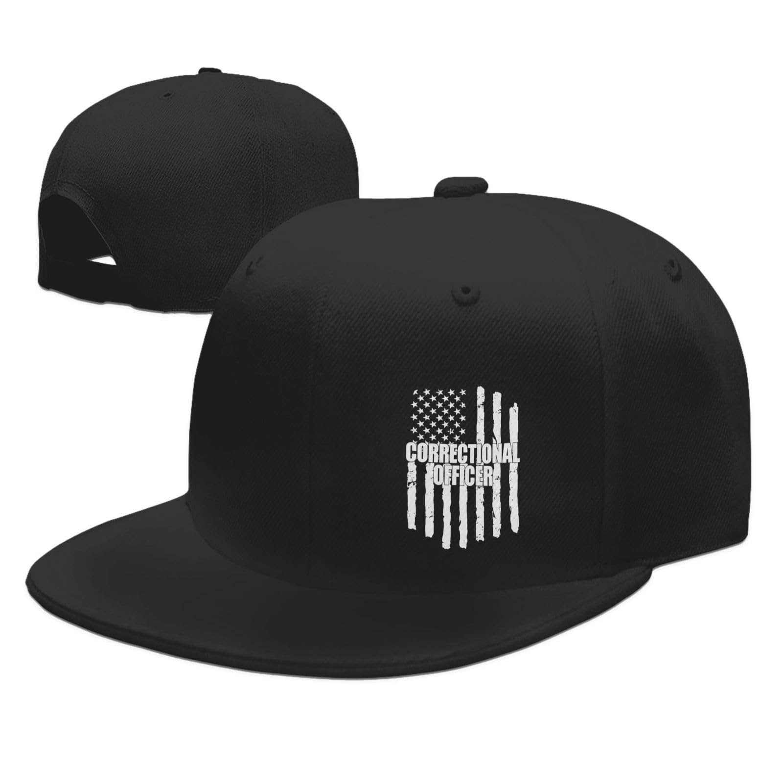 wikjxiz Corrections Officer Hat Flat Bill Baseball Cap Hip Hop Style Flat Visor Hats Adjustable Fashion Black Cap Unisex