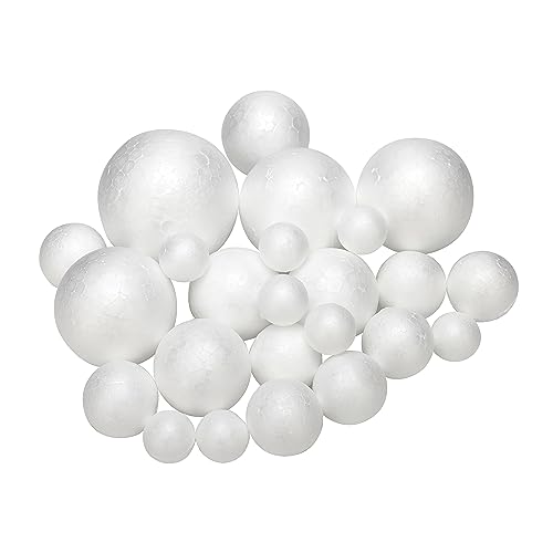Worown 24 Pack 5 Sizes (1 to 2.4 Inches) White Foam Balls, Solid Polystyrene Balls for Arts & Crafts, Ornaments School Projects Wedding Decorations