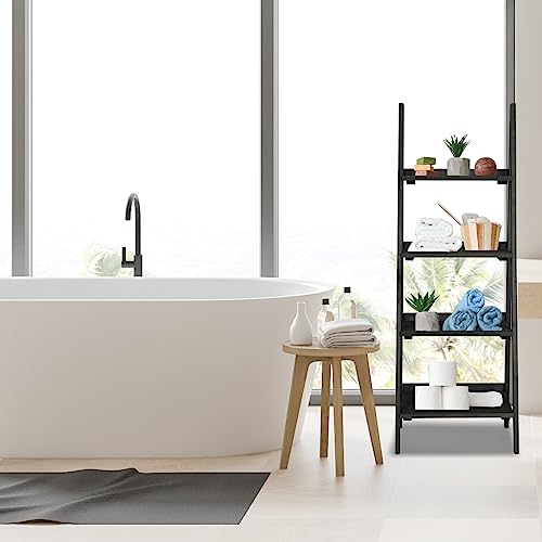 Babion Ladder Shelf Bookcase, 4-Tier Wooden Freestanding Plant Shelf Bookshelf Display Shelf, for Office, Balcony, Living Room - Black