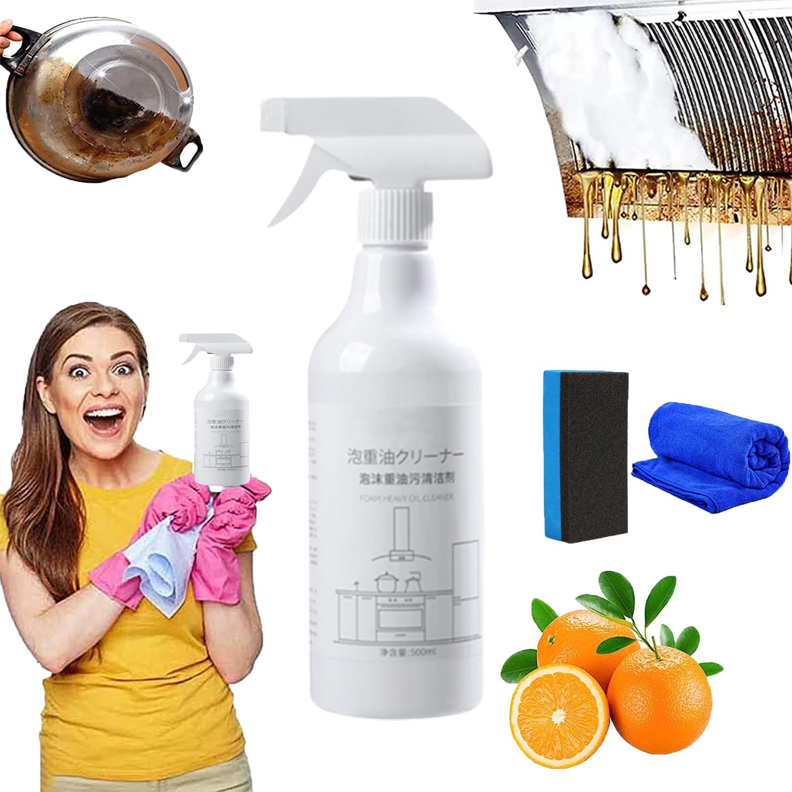 RJDJ Multi-purpose Kitchen Cleaner, Foam Heavy Oil Cleaner Spray, for Oven, Stovetop, Refrigerator (1pcs)