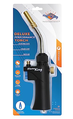 Flame King FK-028CGA High Intensity Propane Torch Head for Soldering, Brazing, Plumbing, Lighting Charcoal/Fire Pits,Compatible with 1LB Cylinders, MAPP, and MAP-PRO