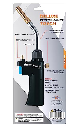 Flame King FK-028CGA High Intensity Propane Torch Head for Soldering, Brazing, Plumbing, Lighting Charcoal/Fire Pits,Compatible with 1LB Cylinders, MAPP, and MAP-PRO