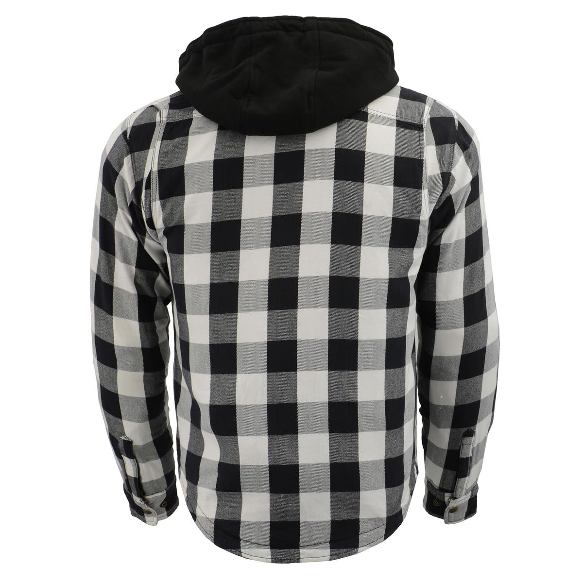 Mens Motorcycle Lightweight Waterproof CE armor Blk/White & Gray Checkered Flannel Riding Jacket Shirt (as1, alpha, x_l, regular, regular, Blk/White with Hoodie)